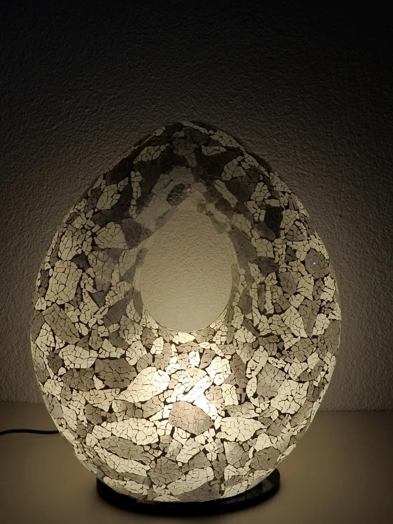 Stolní lampa OVAL 50 cm , bílá- sivá, ruční práce