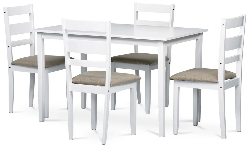 Jídelní set AUT-6070 WT 1+4, 120x75 cm, MDF dýha, bílý mat, látka šedá