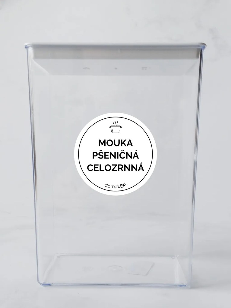 MOUKA PŠENIČNÁ CELOZRNNÁ - omyvatelná samolepka na dózu, výběr rozměrů Ø 5 cm / 5 x 5 cm / 6 x 8 cm | DomaLEP