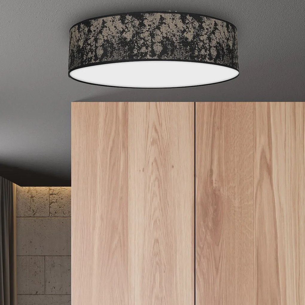 Stropní svítidlo Satino Round, 1x černé/zlaté textilní stínítko, (bílé plexisklo), (fi 50 cm)