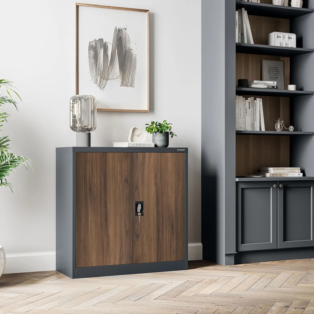 Nízká skříň na spisy a dokumenty, antracit/ořech, 900x930x400 mm: BEATA Eco Design