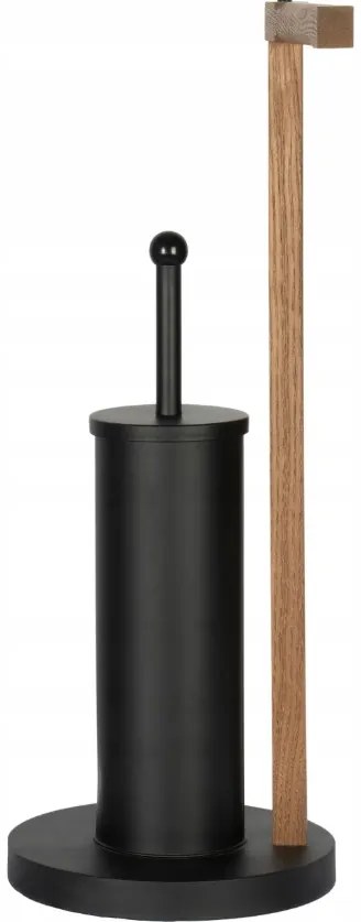 Erga Aurora Small Black, toaletní WC kartáč s dřevěným držákem na WC papír na postavení 19x19x56 cm, hnědá-černá, ERG-SEP-1340STLAZSBLA