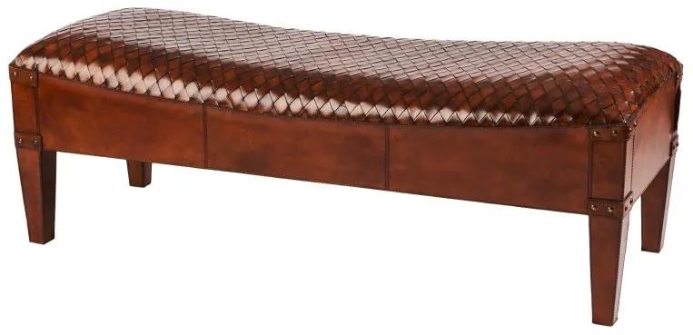 BALMUIR Dřevěná lavice s koženým proplétaným sedákem RICHMOND, cognac
