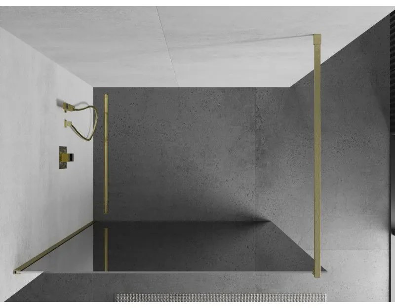 Mexen Kioto, sprchová zástěna Walk-In 120 x 200 cm, 8mm sklo vzor zrcadlo, zlatý matný profil, 800-120-101-55-50