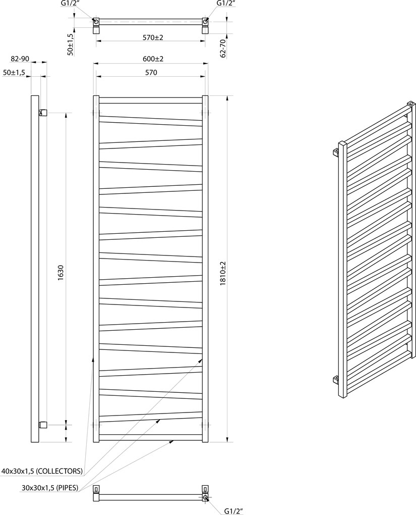 Sapho Sapho, ZIG otopné tileso 600x1810 mm, eerná mat