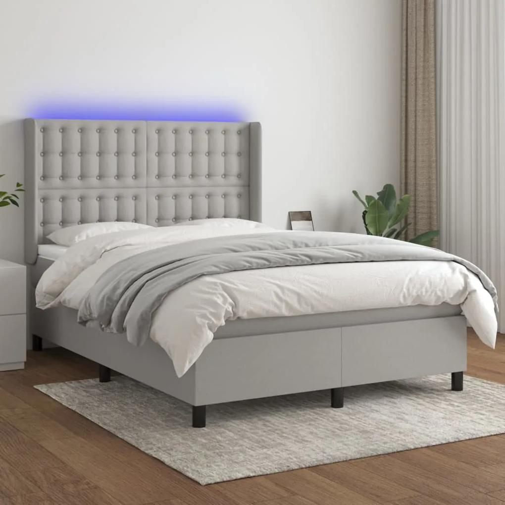 Box spring postel s matrací a LED světle šedá 140x200 cm textil,  3138637