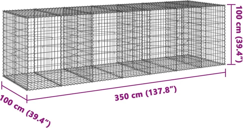 Gabionový koš s víkem 350 x 100 x 100 cm pozinkované železo 3295195