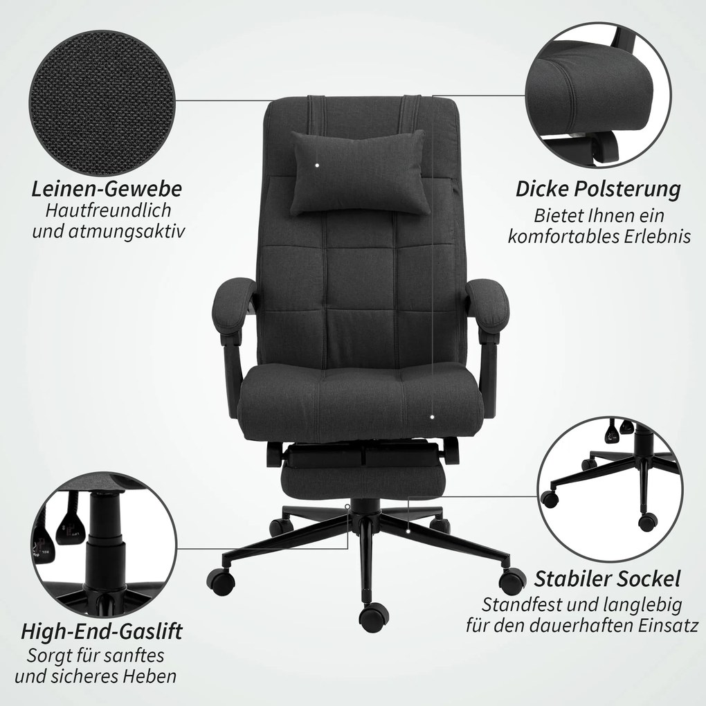 Ergonomická kancelářská židle Vinsetto s nastavitelným opěradlem, hlavovou opěrkou, opěrkami na ruce a výškově nastavitelná otočná židle s podnožkou …