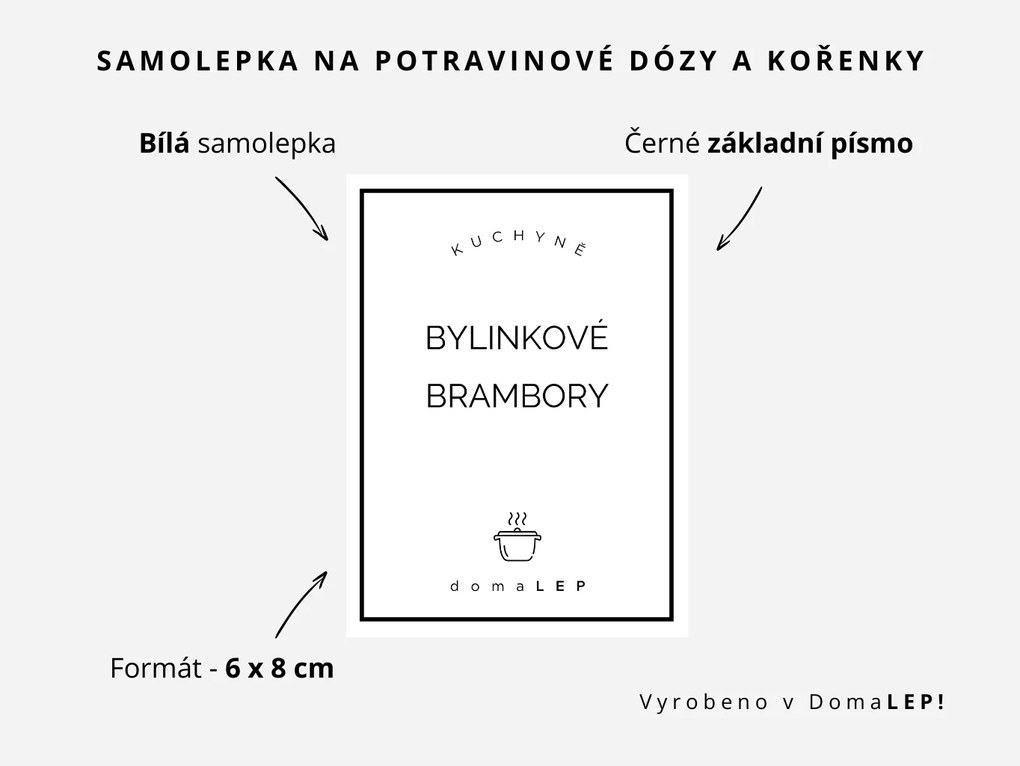 BYLINKOVÉ BRAMBORY - omyvatelná samolepka na kořenky, výběr rozměrů Ø 5 cm / 5 x 5 cm / 6 x 8 cm | DomaLEP tvar: KOLEČKO, barva: BÍLÁ - ČERNÉ písmo, velikost: Ø 5 cm - základní písmo