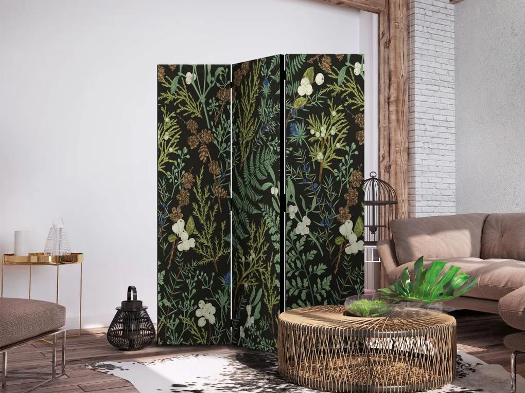 Botanical Pattern - Numerous Species of Leaves on a Graphite Background [Room Dividers]