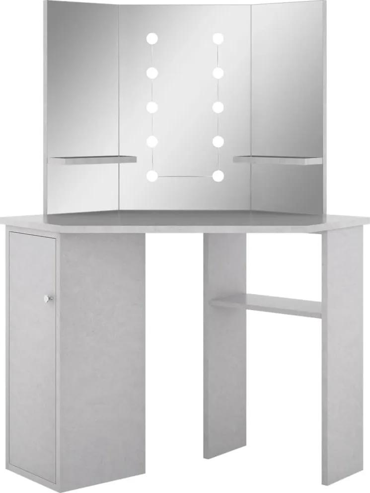 vidaXL Rohový toaletní stolek s LED světlem 111 x 54 x 141,5 cm [326535] Barva: Šedá