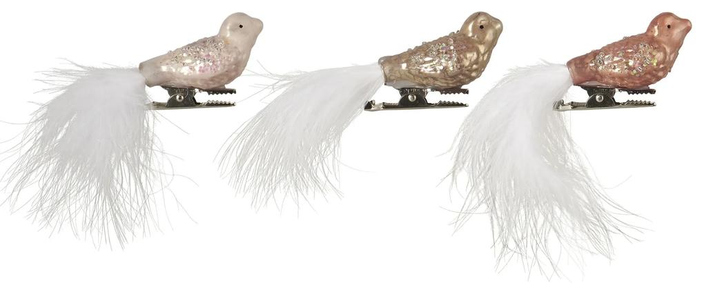 IB LAURSEN Skleněný ptáček na skřipci Feather Typ C, multi barva, sklo