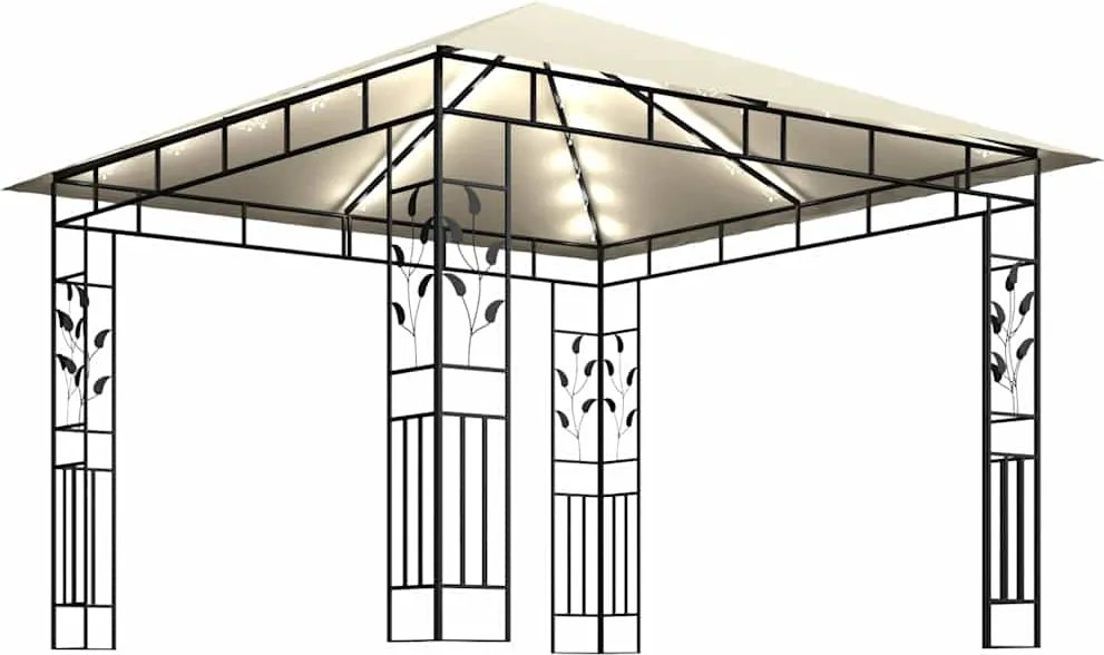 Altán s moskytiérou a světelnými LED řetězy 3x3x2,73 m krémový 3070314