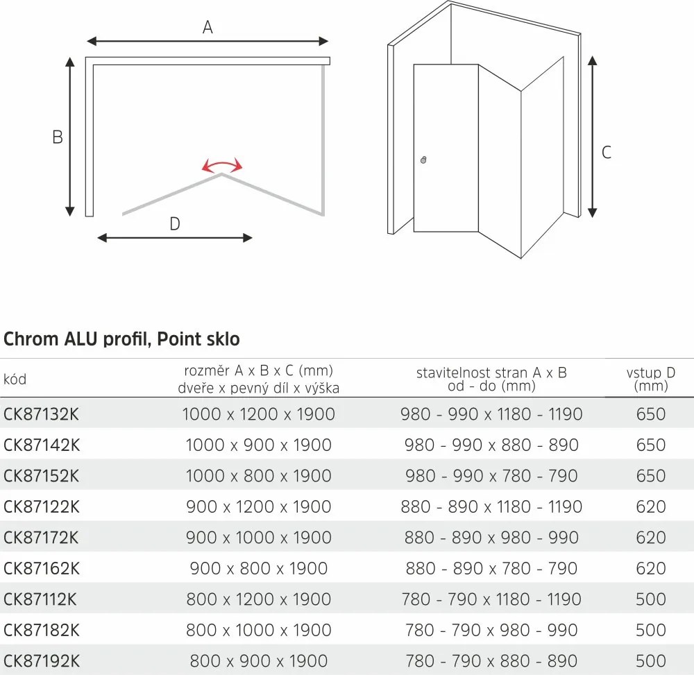 Mereo Mereo, Sprchový kout, LIMA, obdélník, chrom ALU, sklo Point, CK87132K