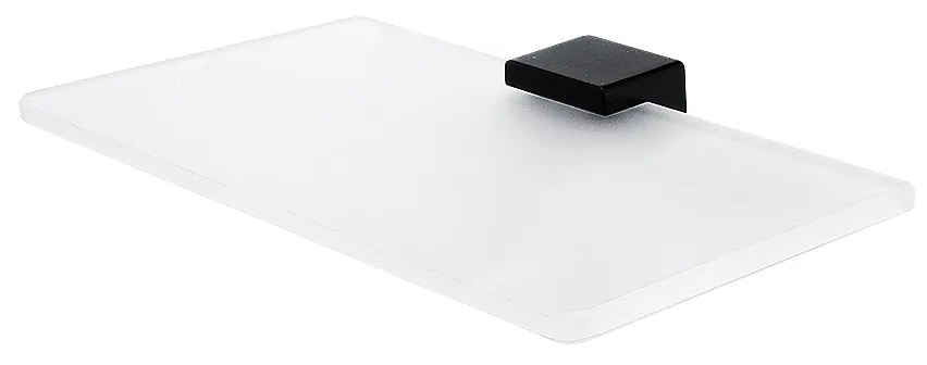 Polička do koupelny na mobil a drobnosti skleněná, sklo bílé extra čiré matné, černý úchyt, 20 cm NIMCO KIBO černá Ki-14091B-1U-20-90