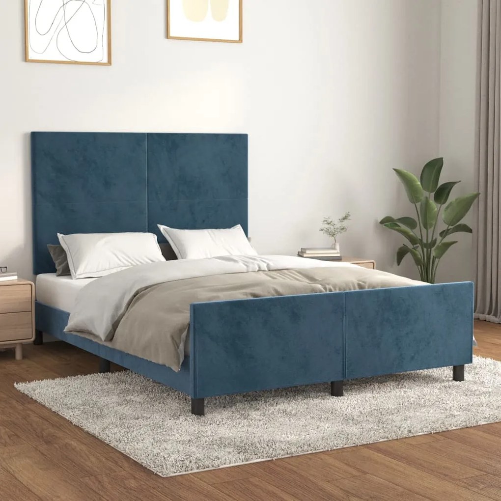Rám postele bez matrace tmavě modrý 140x200 cm samet 3125639