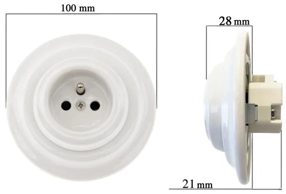 Bohemia-Design - Porcelá. retro domovní zásuvka s rámečkem SCHUKO 250V/16A bílá