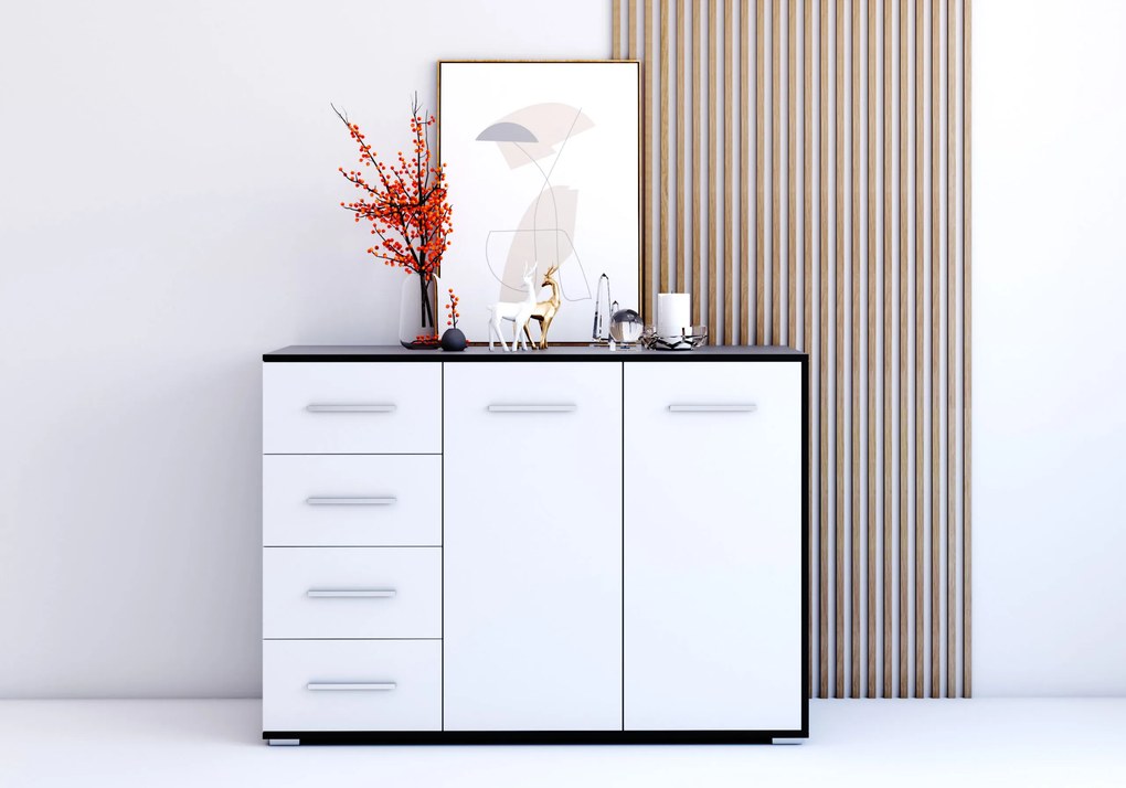 IDZ Komoda FRIDA 2D4S 01, 135 cm Bílá / Černá
