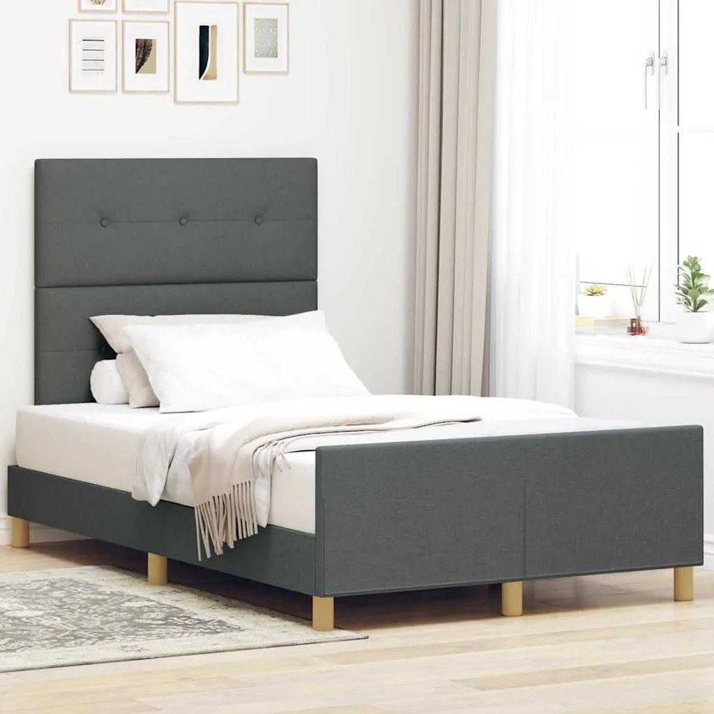 Rám postele s čelo Tmavě šedá 120 x 190 cm textil 3344712
