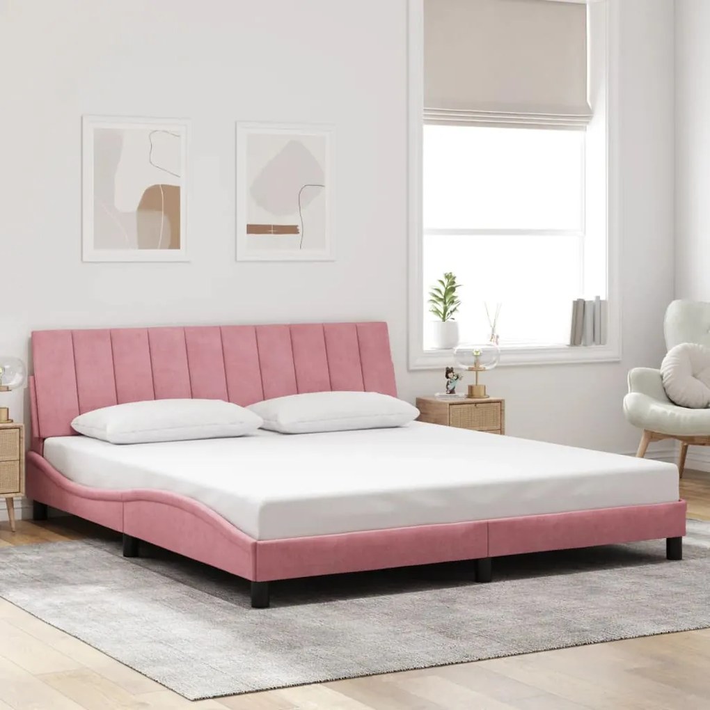Rám postele s LED osvětlením bez matrace Hanko růžový 180 x 200 cm samet 3213798