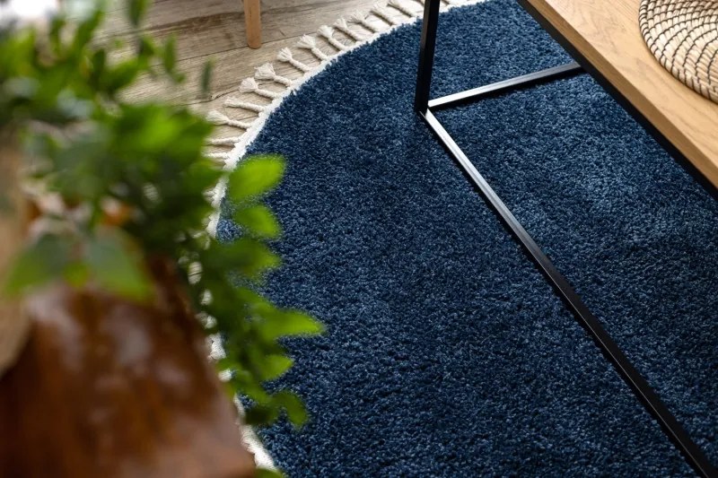 Dywany Łuszczów, Kusový koberec Berber 9000 navy kruh, 120x120 (průměr) kruh, modrá, obývací pokoj