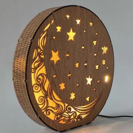 Dřevěná LED stolní lampa Měsíc a hvězdy – Noční lampa| SENTOP LED0612