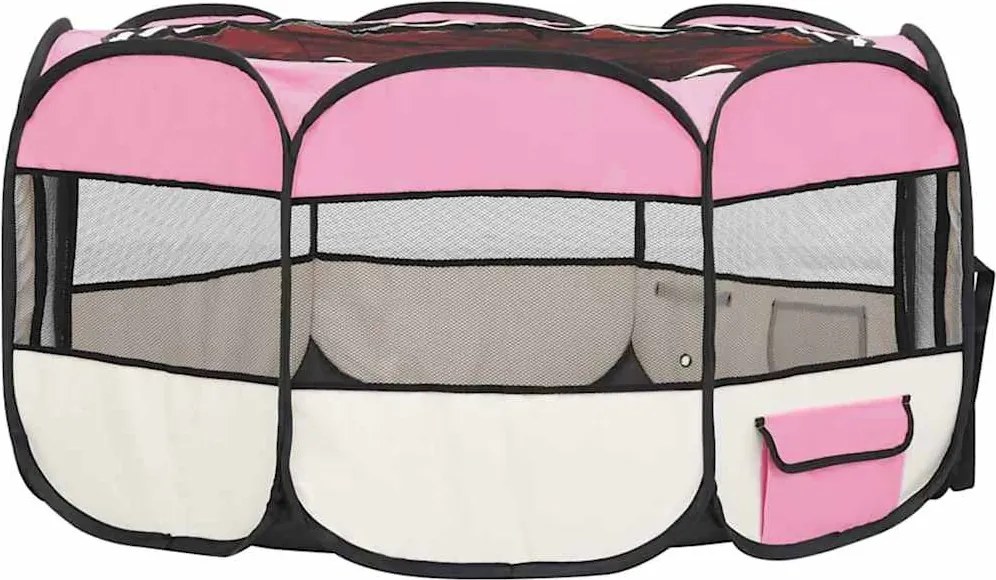 Skládací ohrádka pro psy s taškou růžová 145 x 145 x 61 cm 171012