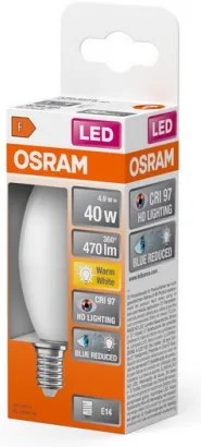 LED žárovka E14 OSRAM CL B FR 4,9W (40W) teplá bílá (2700K), svíčka