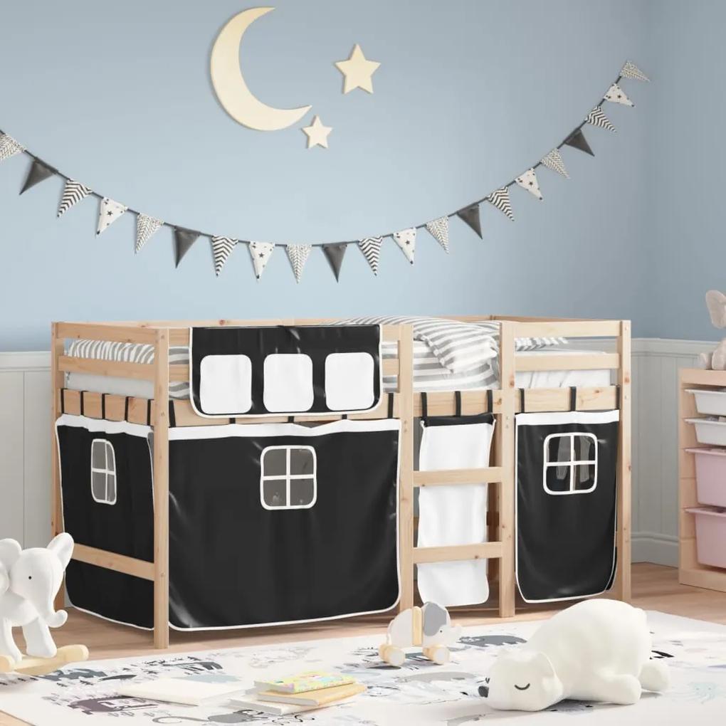Dětská patrová postel se závěsy bílá a černá 90x200 cm borovice,  3283817