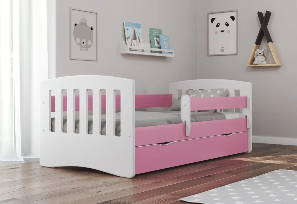 Dětská postel CLASSIC 1 + matrace + úložný prostor, 180x80, růžová