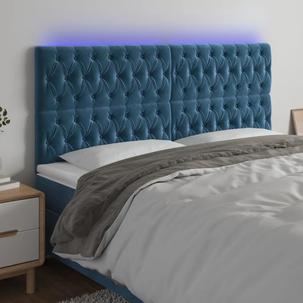 Čelo postele s LED tmavě modré 200x7x118/128 cm samet 3122830
