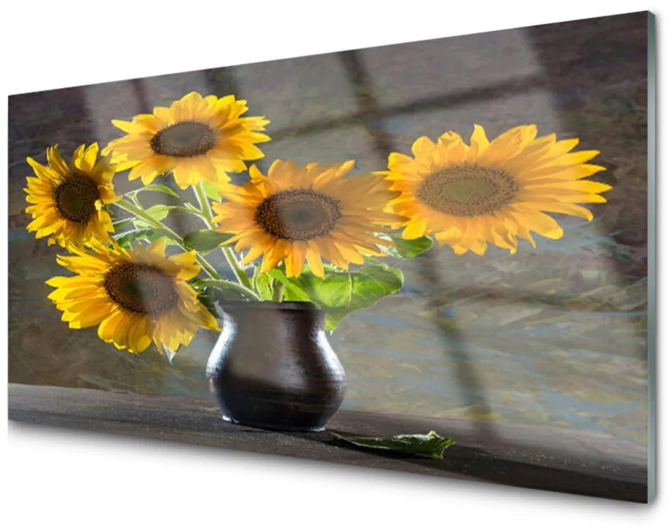 Obraz na skle Slunečnice Váza Rostlina