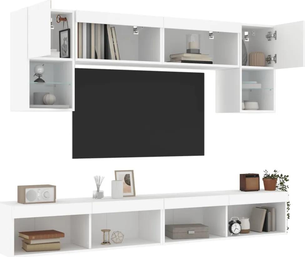 vidaXL 6dílná obývací stěna s LED kompozitní dřevo [3216707] Barva: Bílá