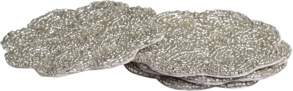 Chic Antique Podložky pod hrnky Pearls Antique Silver - set 4ks, stříbrná barva, textil