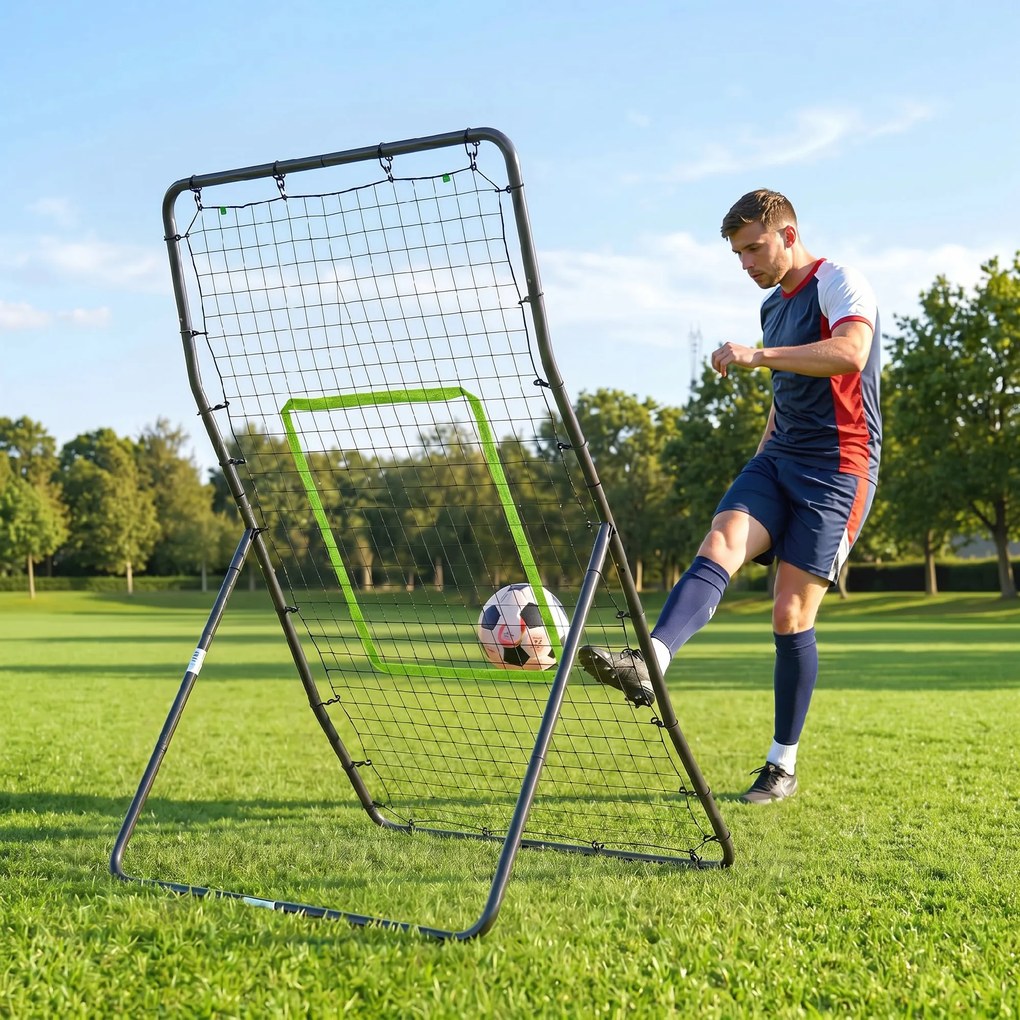 HOMCOM Kickback odrazová branka 75x126cm, odrazová stěna z oceli a PE, tréninková pomůcka pro fotbal, černá | Aosom.de