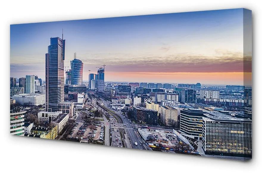 Obrazy na plátně Panorama Varšavy mrakodrapů svítání 100x50 cm