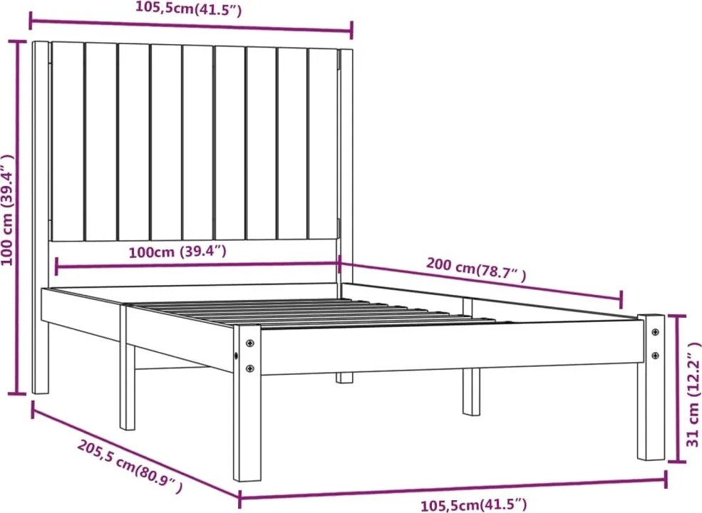 vidaXL Rám postele masivní borovice 100 x 200 cm [3104406] Barva: Bílá