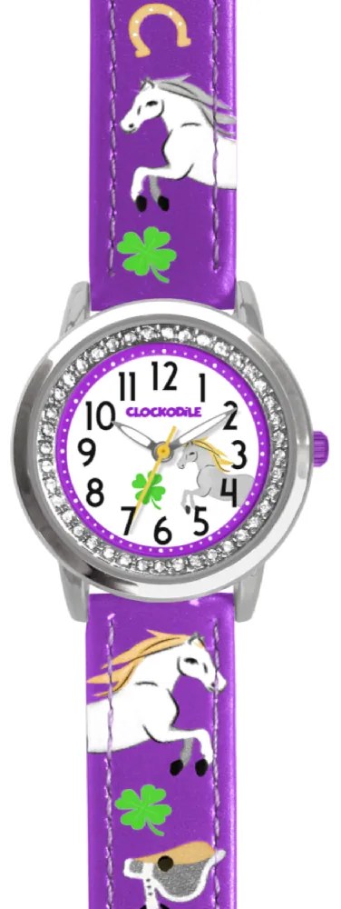 CLOCKODILE Fialové dívčí dětské hodinky a kamínky KONÍK CWG5130