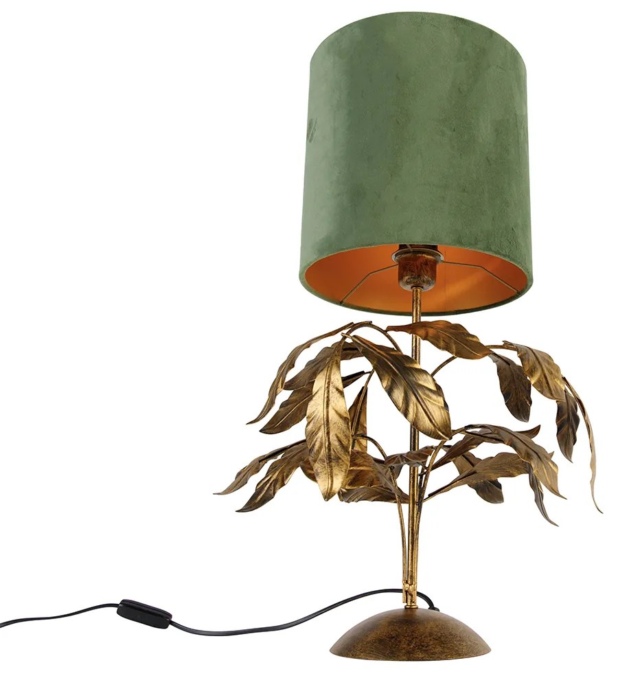 Vintage stolní lampa starožitná zlatá se zeleným stínidlem - Linden