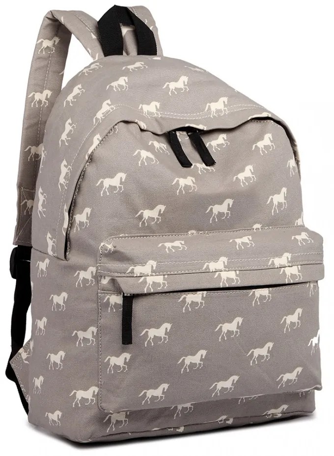 Konofactory Šedý vzorovaný batoh do školy „Horses“ 11L