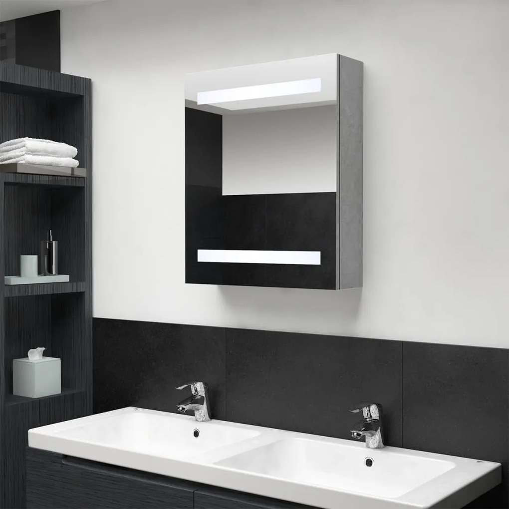 LED koupelnová skříňka se zrcadlem betonově šedá 50x14x60 cm 326479