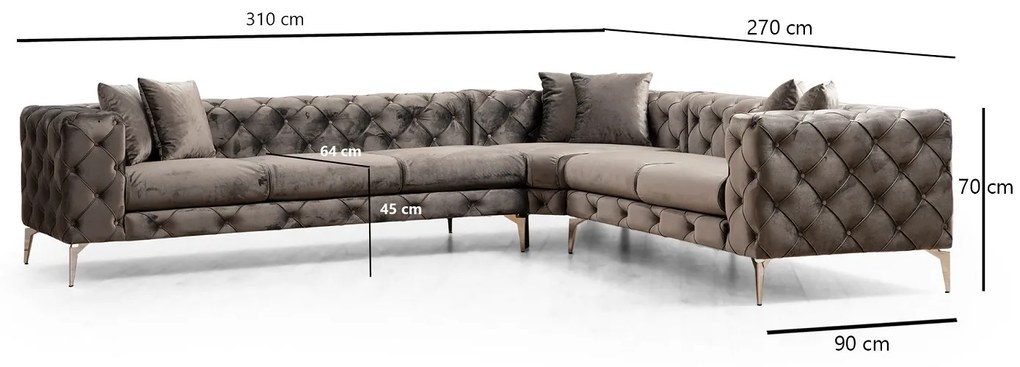 Designová rohová sedačka Rococo antracitová - levá