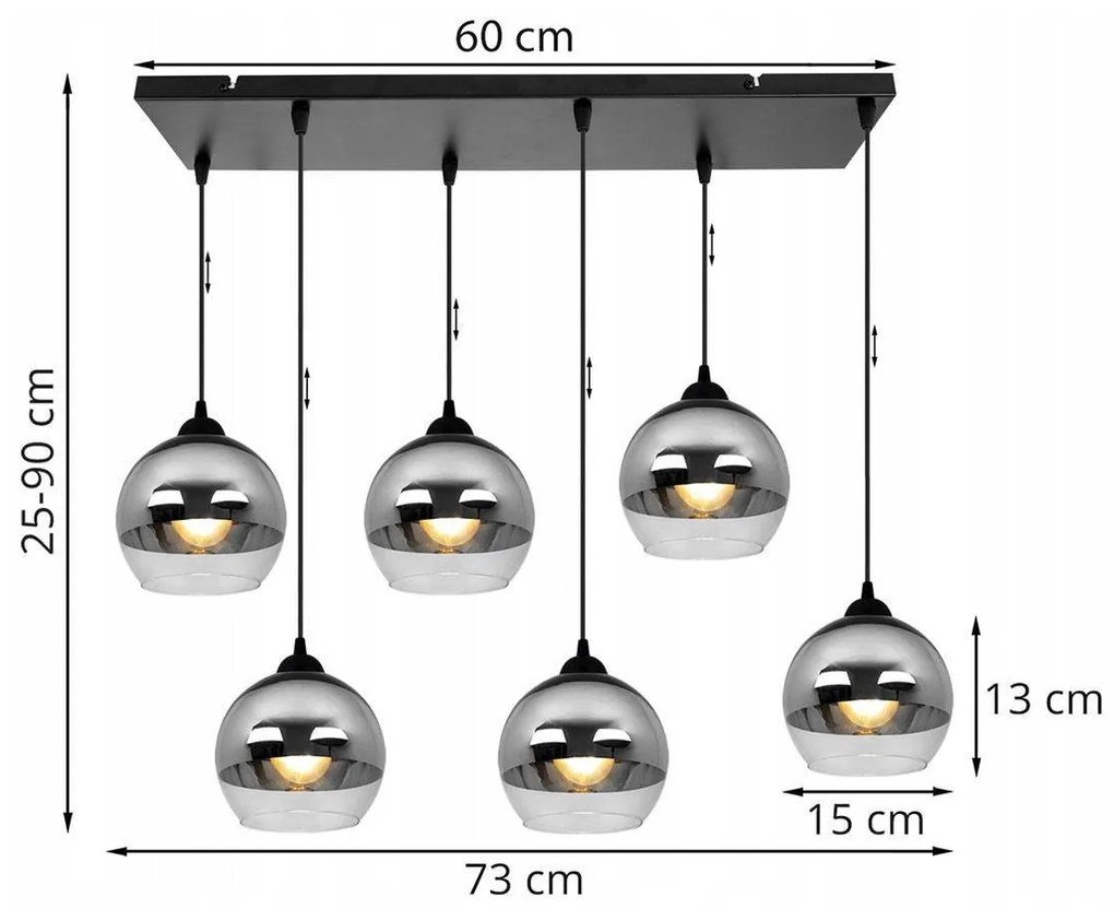 Závěsné svítidlo BERGEN, 6x chromové/transparentní skleněné stínítko (fi 15cm)