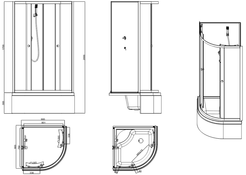 Savana Veduta Magdel Plus čtvrtkruhový sprchový box Rozměr koutu: 90x90cm