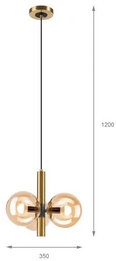 Lustr na lanku ROLLO 3xE14/5W/230V zlatá/kouřová béžová