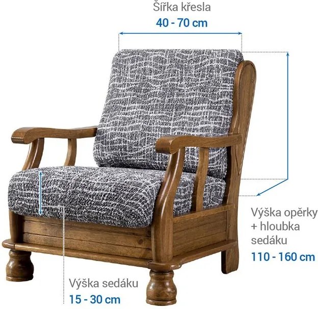 Bielastické potahy GRAFITI NOVÉ antracit křeslo s dřevěnými rukojeťmi (š. 40 - 70 cm)