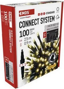 Propojovací vánoční řetěz bez zdroje EMOS Connecting D1CW01 ZY1441 100LED krápníky 2,5x0,9m teplá bílá