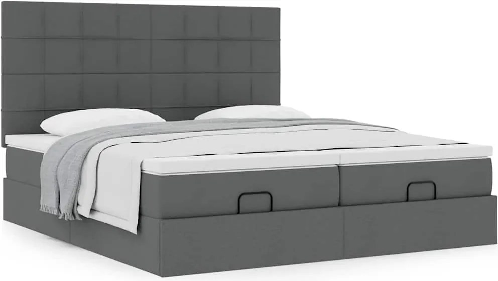 Osmanský rám postele s matrací tmavě šedý 200x200cm textil 3313700