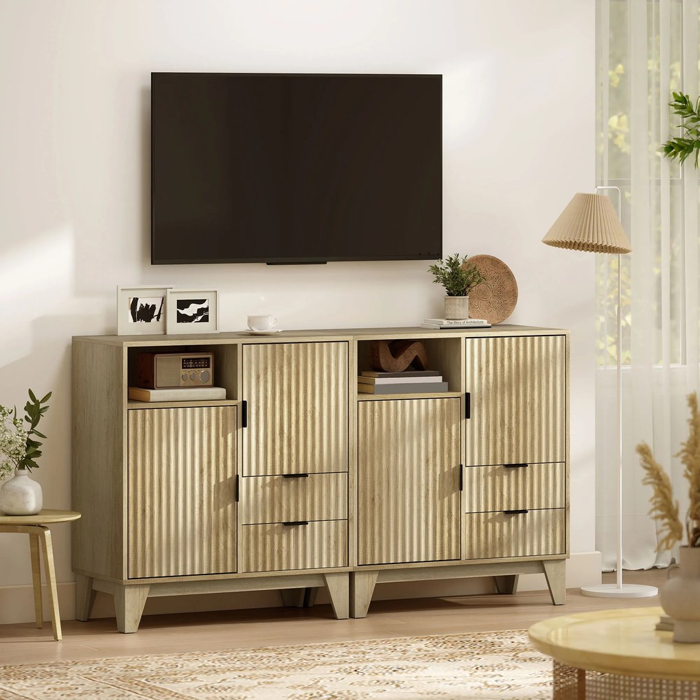 HOMCOM komoda se 2 dveřmi a 2 zásuvkami, Soft-Close, 80×40×90 cm, vzhled přírodního dřeva