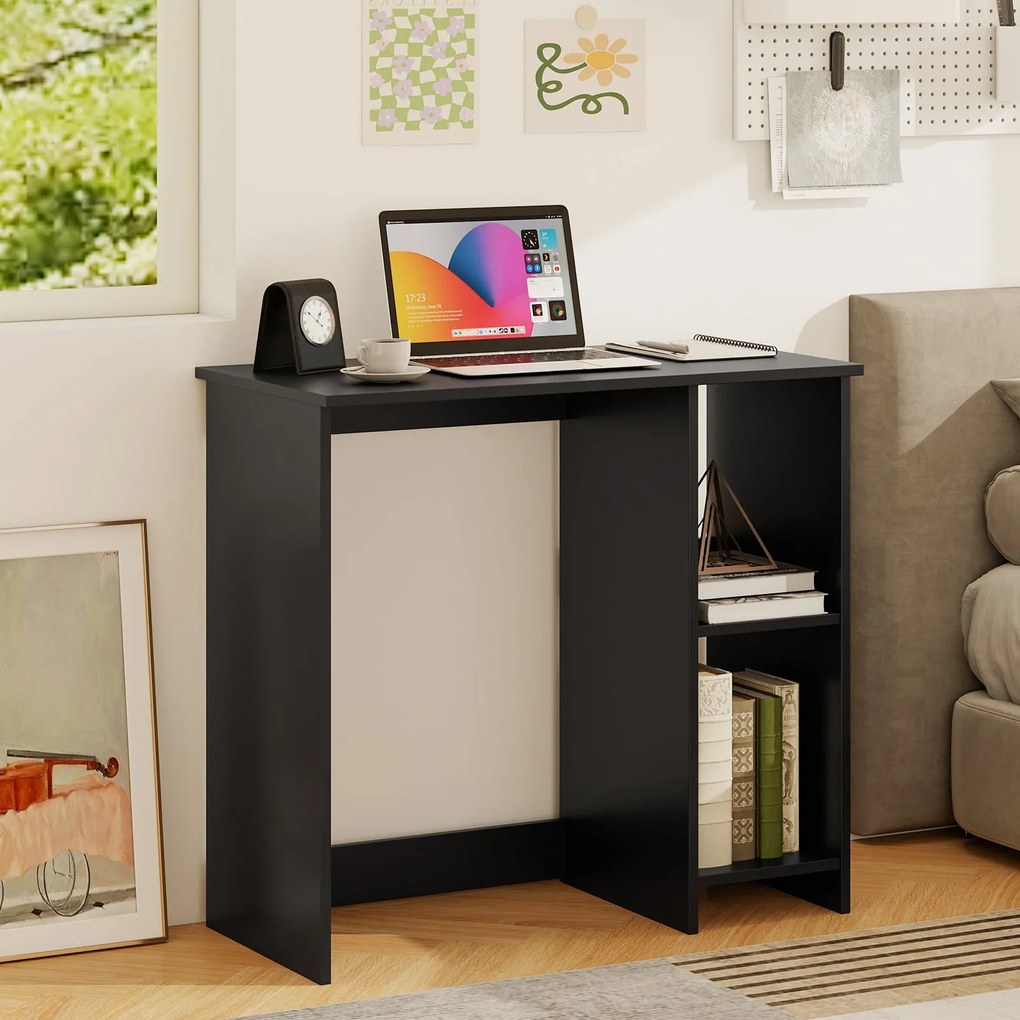 Costway Malý psací stůl s 2 přihrádkami – 80 × 40 × 74 cm, černý